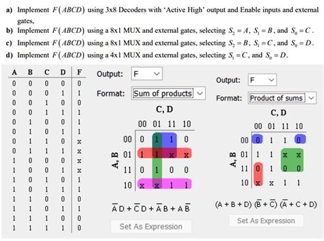 Given The Following Truth Table Kmap And Sop Expression A Implement Fabcd Using 3x8 Decoders