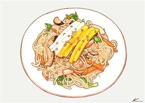 딸비 On Instagram “잡채를 그려보았습니다 당면 그리기 힘들었어요 T Vt 👍 재료 사인펜 음식출처 Mint Choiej 님