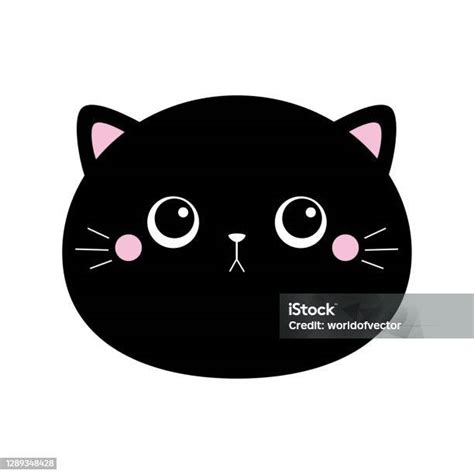 블랙 고양이 새끼 고양이 키티 얼굴 실루엣 아이콘 귀여운 가와이 만화 캐릭터 해피 발렌타인 데이 분홍색 뺨 아기 인사말 카드