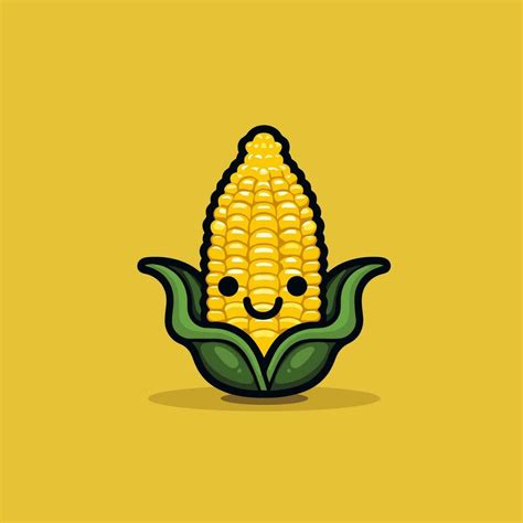 Cute Cartoon Corn Character Isolated On Yellow Background Vector