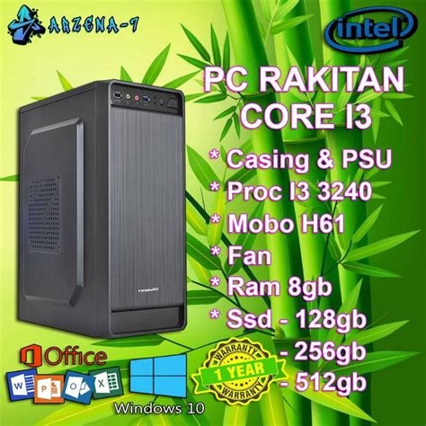 Jual Paket Cpu Core I3 Gen 3 Murah Mobo H61 Proc I3 3240 Ram 8Gb Ssd 128Gb 256Gb