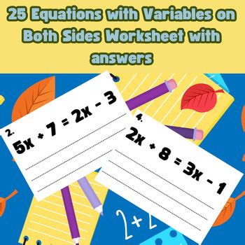 Equations With Variables On Both Sides Worksheet With Answers