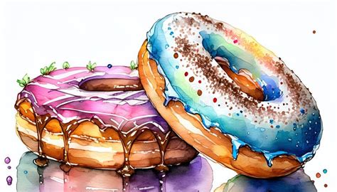 Vibrant Watercolor Donuts With Icing Evoke The Intersection Of Art And