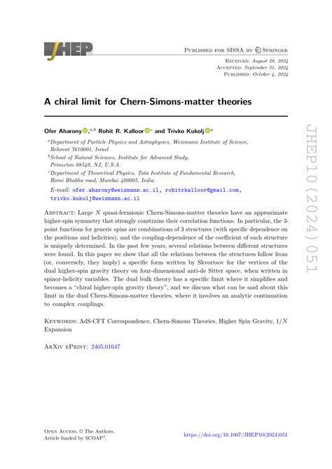 Pdf A Chiral Limit For Chern Simons Matter Theories