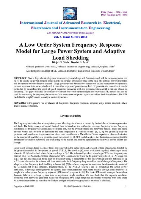Doc A Low Order System Frequency Response Model For Large Power System And Adaptive Load Shedding