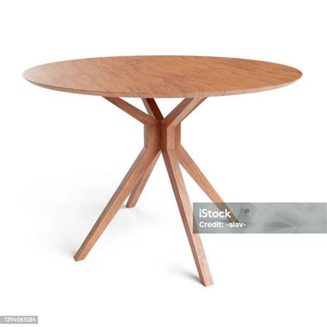 둥근 나무 복고풍 테이블 흰색 배경에 격리 된 식탁 클리핑 경로가 포함되어 있습니다 3d 렌더 탁자에 대한 스톡 사진 및 기타