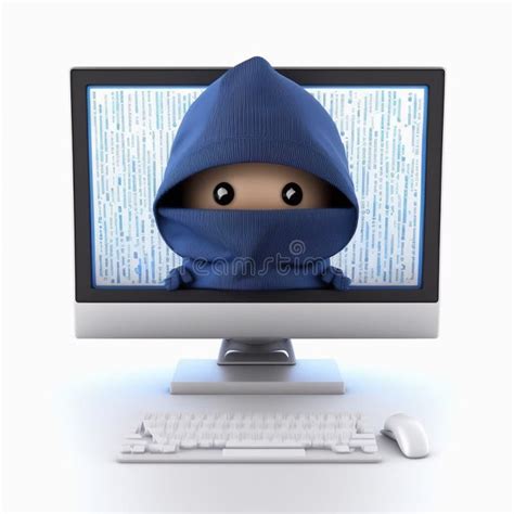 3d Illustration Of Cute Anonymous Hacker In Screen Of Computer Monitor Concept Of Ethical