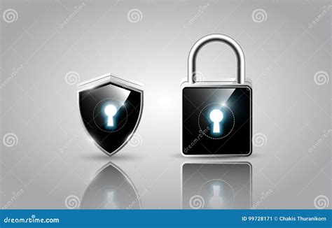 Realistic Modern Padlock And Shield Security Network Protection Concept Vector Illustration