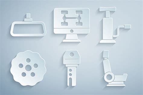 리모컨 공기 펌프 기어 좌석 자동차 진단 상태 및 미러 아이콘으로 자동차 키를 설정합니다 벡터 3차원 형태에 대한 스톡 벡터 아트 및 기타 이미지 Istock