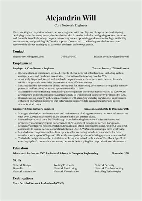 Core Network Engineer Resume Cv Example And Writing Guide