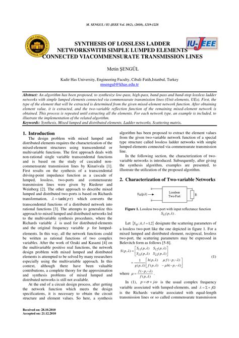 pdf construction of lossless ladder networks with simple lumped