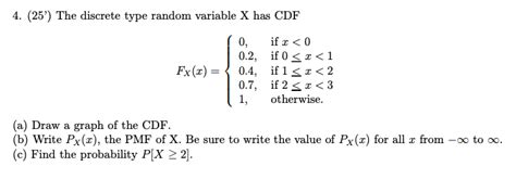 Solved 4 25 The Discrete Type Random Variable X Has Cdf