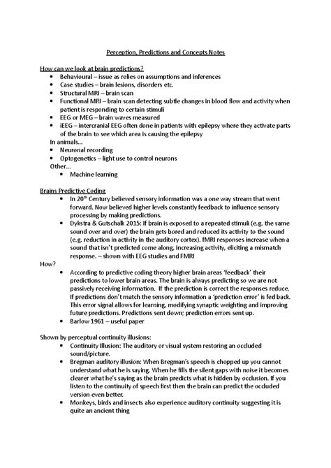 Lec8 Lecture Notes 8 Perception Predictions And Concepts Notes How