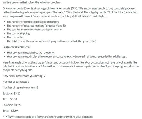 Solved Write A Program That Solves The Following Problem