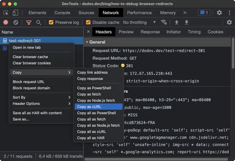how to debug browser redirects