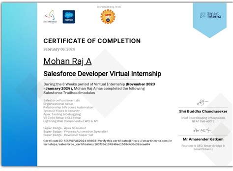 Mohan Raj A On Linkedin Smartinternz Salesforce Salesforcedeveloper