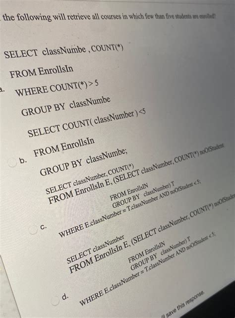 Solved In The Following Sql Query Select Stuid From