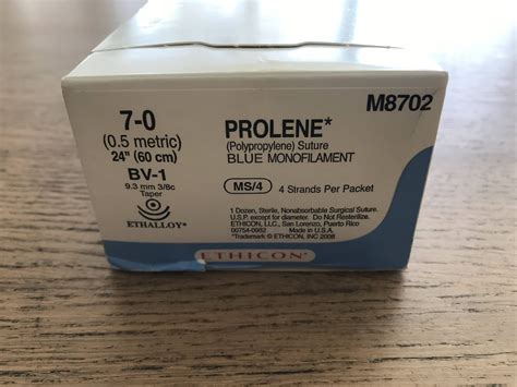 New Ethicon M8702 Prolene Suture Blue Monofilament 7 0 Bv 1 24in Ms 4 12 Box X Disposables