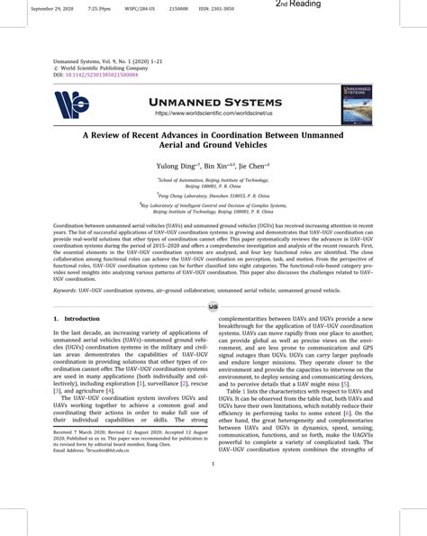Pdf A Review Of Recent Advances In Coordination Between Unmanned Aerial And Ground Vehicles