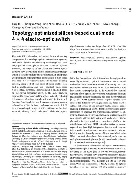 Pdf Topology Optimized Silicon Based Dual Mode 4 × 4 Electro Optic Switch