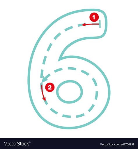 write number six with tracing guide outline vector image