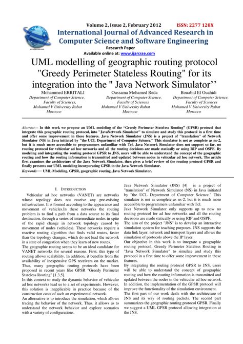 Pdf Uml Modelling Of Geographic Routing Protocol Greedy Perimeter Stateless Routing For Its