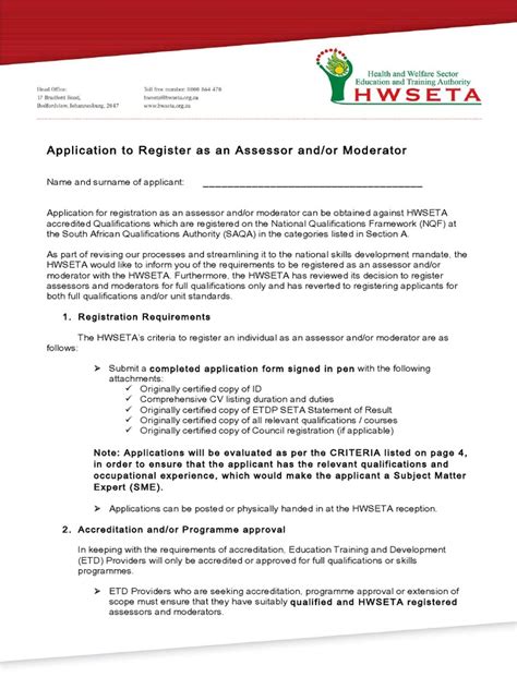 Assessor Moderator Application Form Download Free Pdf Occupational