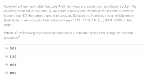 Consider A Linear Hash Table That Uses 4 Bit Hash