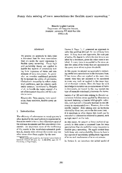 Pdf Fuzzy Data Mining Of Term Associations For Flexible Query Answering