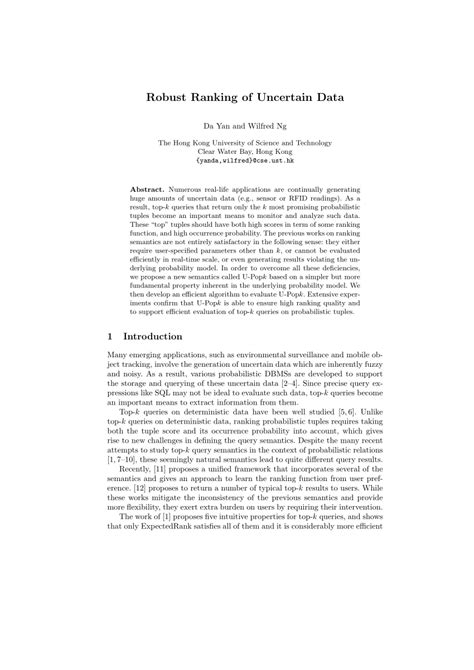 Pdf Robust Ranking Of Uncertain Data