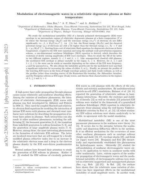 Pdf Modulation Of Electromagnetic Waves In A Relativistic Degenerate Plasma At Finite Temperature