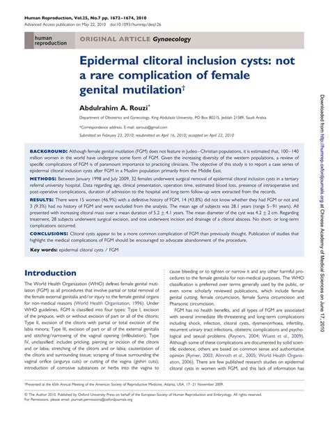 Epidermal Clitoral Inclusion Cysts Not A Rare Complication Of Female