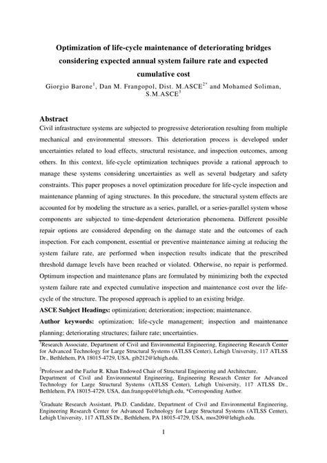 Pdf Optimization Of Life Cycle Maintenance Of Deteriorating Structures Considering Expected