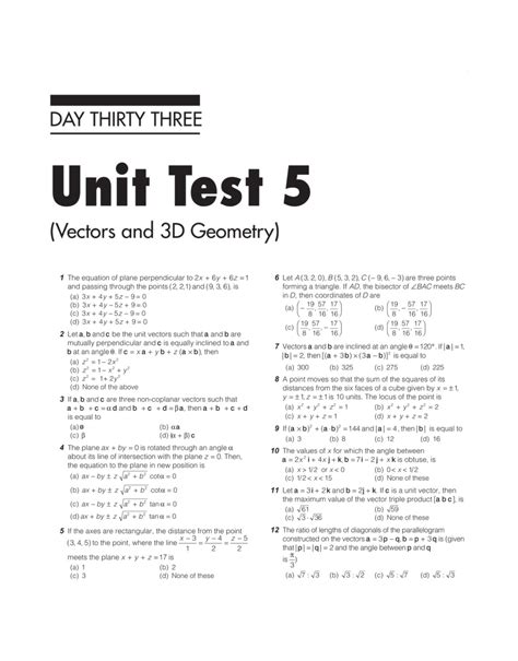 Vector And 3 D Geometry Unit Test Sir Odia