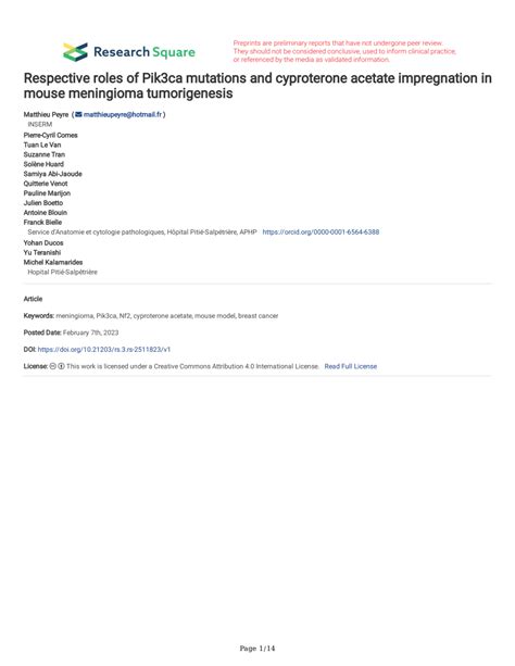 Pdf Respective Roles Of Pik3ca Mutations And Cyproterone Acetate Impregnation In Mouse