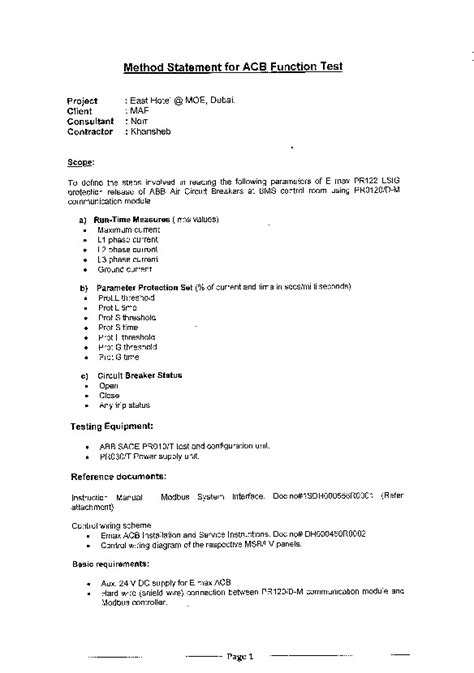 Method Statement For Acb Testing Pdfcoffee Com