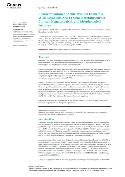 Pdf Characterization Of Acute Myeloid Leukemia With Runx1runx1t1 Gene
