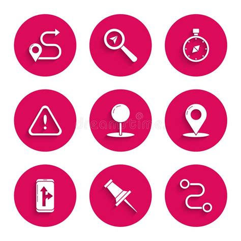 Set Push Pin Route Location Map Infographic Of City Map Navigation Exclamation Mark Triangle