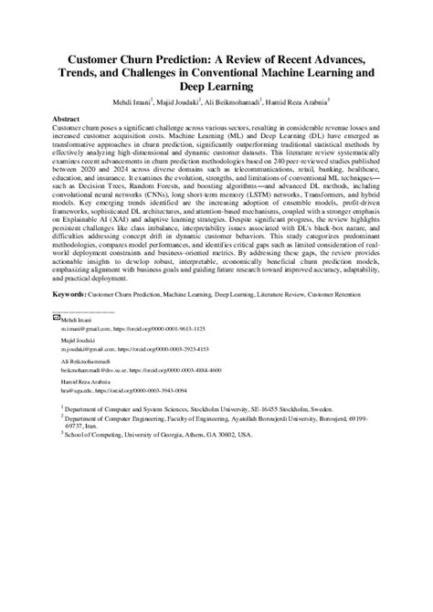 Pdf Customer Churn Prediction A Review Of Recent Advances Trends And Challenges In