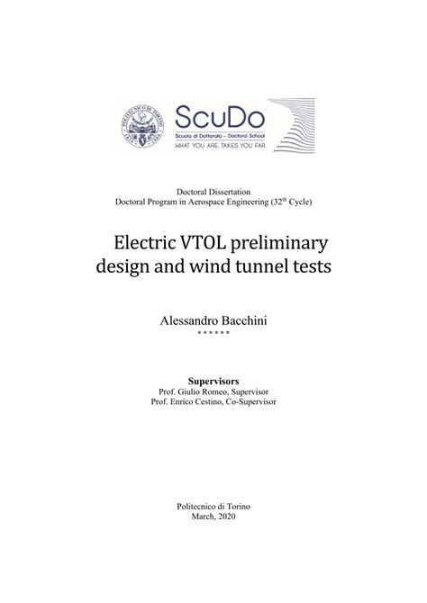 Pdf Electric Vtol Preliminary Design And Wind Tunnel Tests