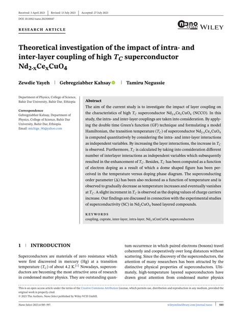 Pdf Theoretical Investigation Of The Impact Of Intra‐ And Inter‐layer Coupling Of High T C
