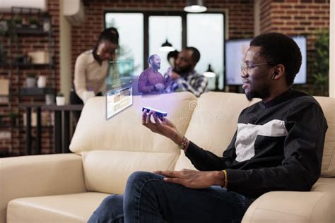 Male Freelancer Using Hologram To Talk Stock Image Image Of Office Augmented 254715619