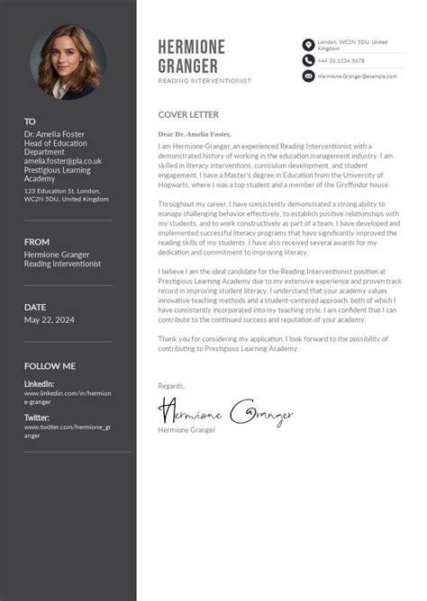 Reading Interventionist Cover Letter Templates And Writing Guide