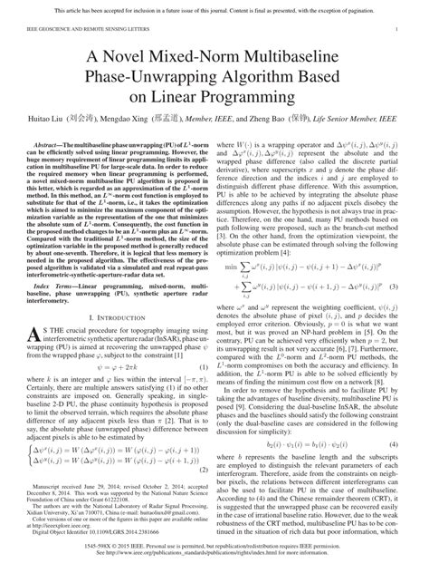 pdf a novel mixed norm multibaseline phase unwrapping algorithm based