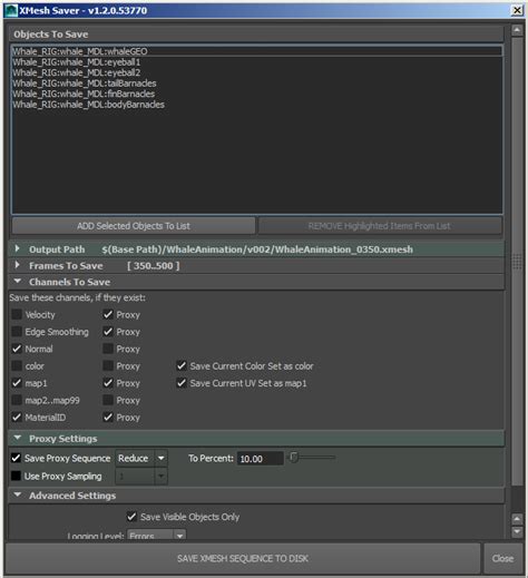 xmesh saver for maya user interface — xmesh 1 10 x documentation