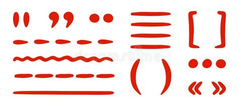 Hand Drawn Red Punctuation Marks And Lines Set Includes Quotation Marks Brackets Ellipses