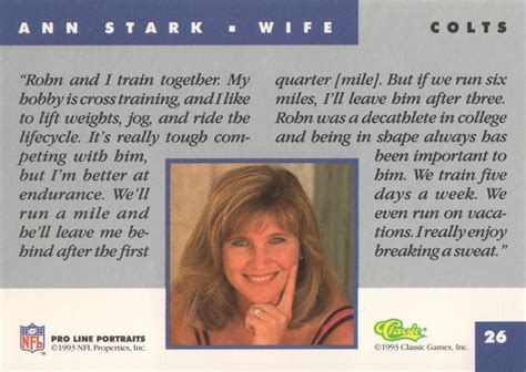 1993 Pro Line Portraits Wives Sc26 Ann Stark No Sc On Card Nm Mt