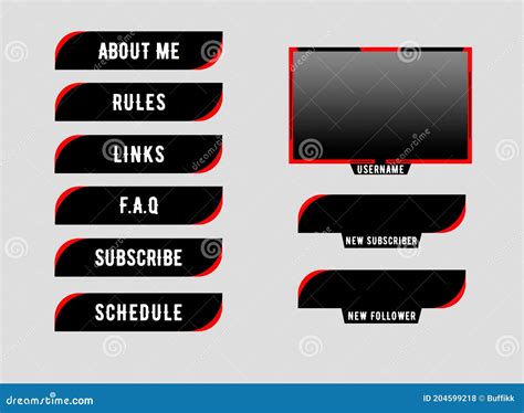 Twitch Set Of Modern Gaming Panels And Overlays For Live Streamers Design Alerts And Buttons