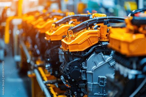 Assembly Line Of Car Engines Robotic Precision Workers Overseeing The