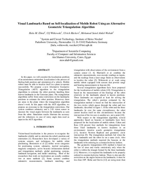 Pdf Visual Landmarks Based On Self Localization Of Mobile Robot Using An Alternative Geometric